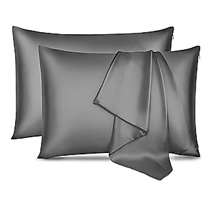 Cobnom Mulberry Silk Pillowcase for Hair and Skin Health, 2 PCS 600 Thread Count Breathable Pillow Cases, Soft Queen Smooth Pillowcase with Hidden Zipper Closure for Sleeping (20"X 30", Gray)
