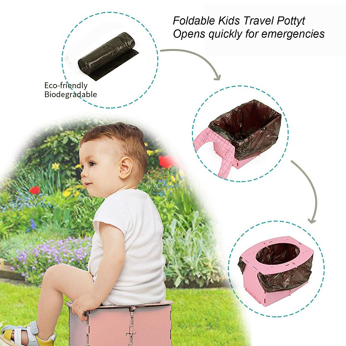 Travel Potty for Kids, Reusable Portable Folding Potty for Toddler, Travel Foldable Toilet for Travel Outdoor Camping, Toddler Potty Seat for Baby Potty Training (Pink) (Pink)