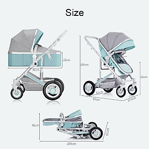 Adjustable High Landscape Toddler Stroller Bassinet Stroller Adjustable Direction,Luxury Folding Frame 2 in 1 Carriage with 5-Point Seat Belt,4 Wheels Damping (Color : Pink)