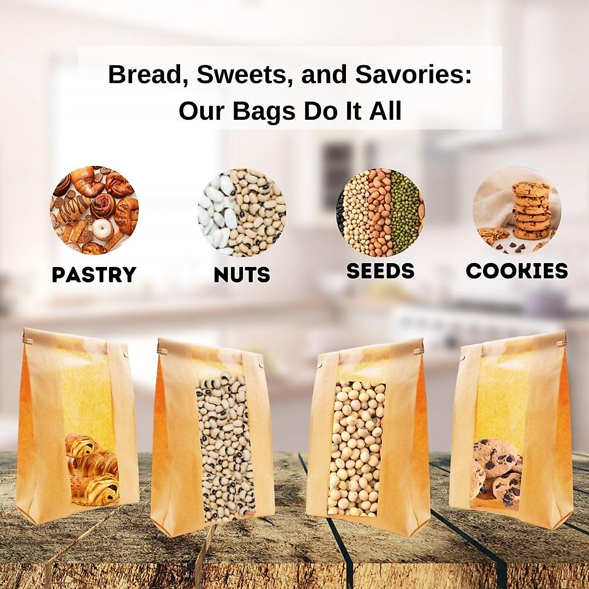 Bread Bags for Homemade Bread Sourdough - 50 Pack Large Paper Bread Bags for Sourdough with Tintie Tab Lock, 90pcs Stickers, Clear Front Window: Sourdough Bread Bags for Gifting