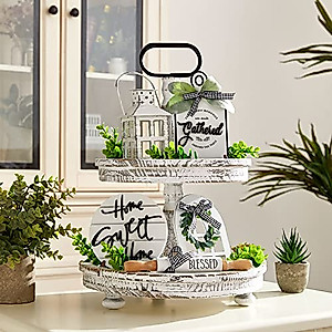 Houmury Set of 16 Farmhouse Tiered Tray Decor with 1 Lantern Artificial Plant& Cutting Board Sign for Rustic Home Sweet Home Kitchen Decor Tier Tray Decor Set