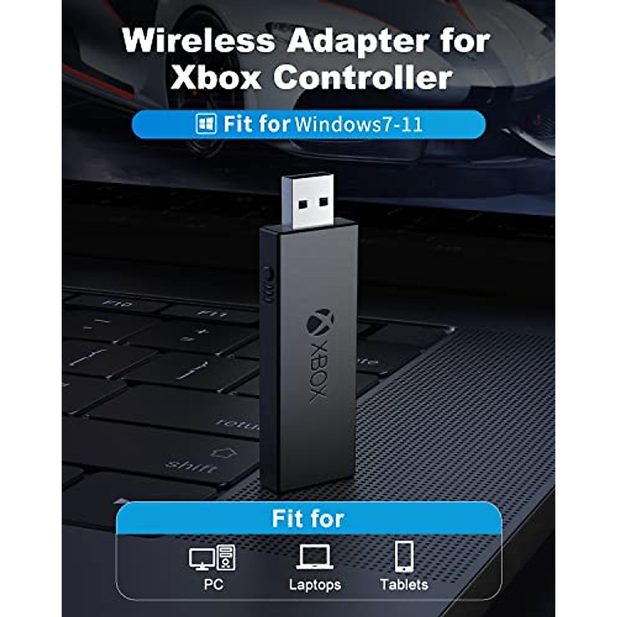Caprioyens Wireless Adapter for Xbox One Controller Works with PC, Laptops, Tablets, Windows 7 8 10, Compatible with Xbox One, One S, One X, Elite 1, Elite 2 Controller - Low Latency (Black)