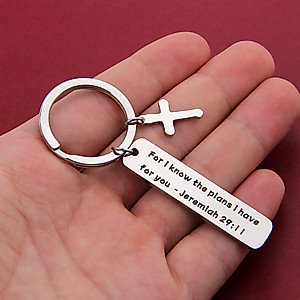 HOLLP Religious Jewelry Jeremiah 29:11 Keychain For I know The Plans I have For You Christian Gift Cross Charm (Keychain)