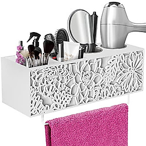 Wall Mount Hair Tool Organizer, Hair Care Product Beauty Supply Station Hot Holder for Blow Dryer, Curling Iron, Straightener, Brush Stand - Bathroom Storage -Makeup Vanity, Countertop or Dresser