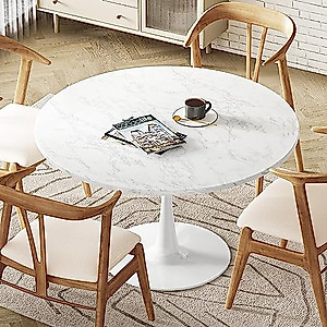 DKLGG White Marble Round Dining Table, 31.5" Tulip Table Kitchen Dining Table for 2-4 People with MDF Table Top & Pedestal Base, Mid-Century End Table Leisure Coffee Table Office Living Room Table