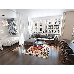 Unique Loom Estrella Collection Colorful, Paisley, Floral, Abstract, Modern Area Rug, 5 x 8 ft, Beige/Pink