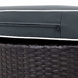 DHPM Patio Sectional 6-Piece Half-Moon Curved Outdoor Sofa, PE Wicker Conversation Furniture Set w Storage Side Umbrella and One Round Table, Brown+Gray