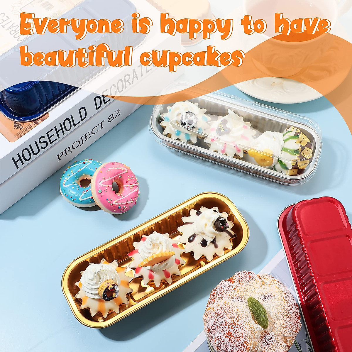 120 Pcs 7 oz Disposable Aluminum Baking Cups with Lids Square Foil Ramekins Pan Aluminum Foil Mini Loaf Pans for Baking Cakes Bread Meatloaf Food Serving (Multicolor)