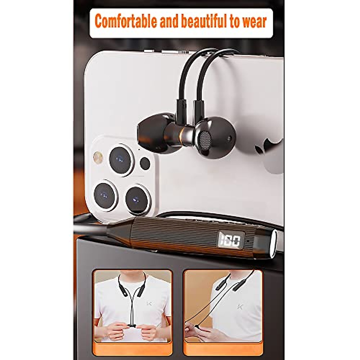 Bluetooth Headphones,Bluetooth 5.3 Wireless Earbuds IPX7, HiFi Stereo in-Ear Earbuds 15 Hours Playtime with Digital Display, Magnetic Earbuds, for Running Sport Work