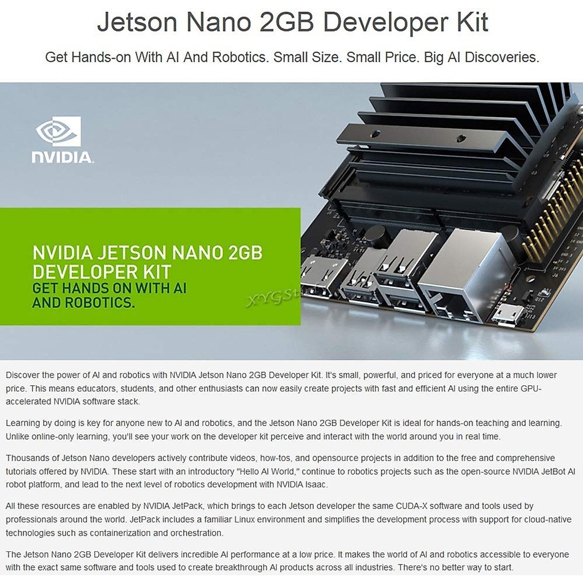 Jetson Nano 2GB Developer Accessories Kit for Small Powerful Computer AI Development Board with 7 inch IPS Touch HDMI Screen LCD Display Micro Card 64GB USB WiFi 8MP Camera Module @XYGStudy (AcceC)