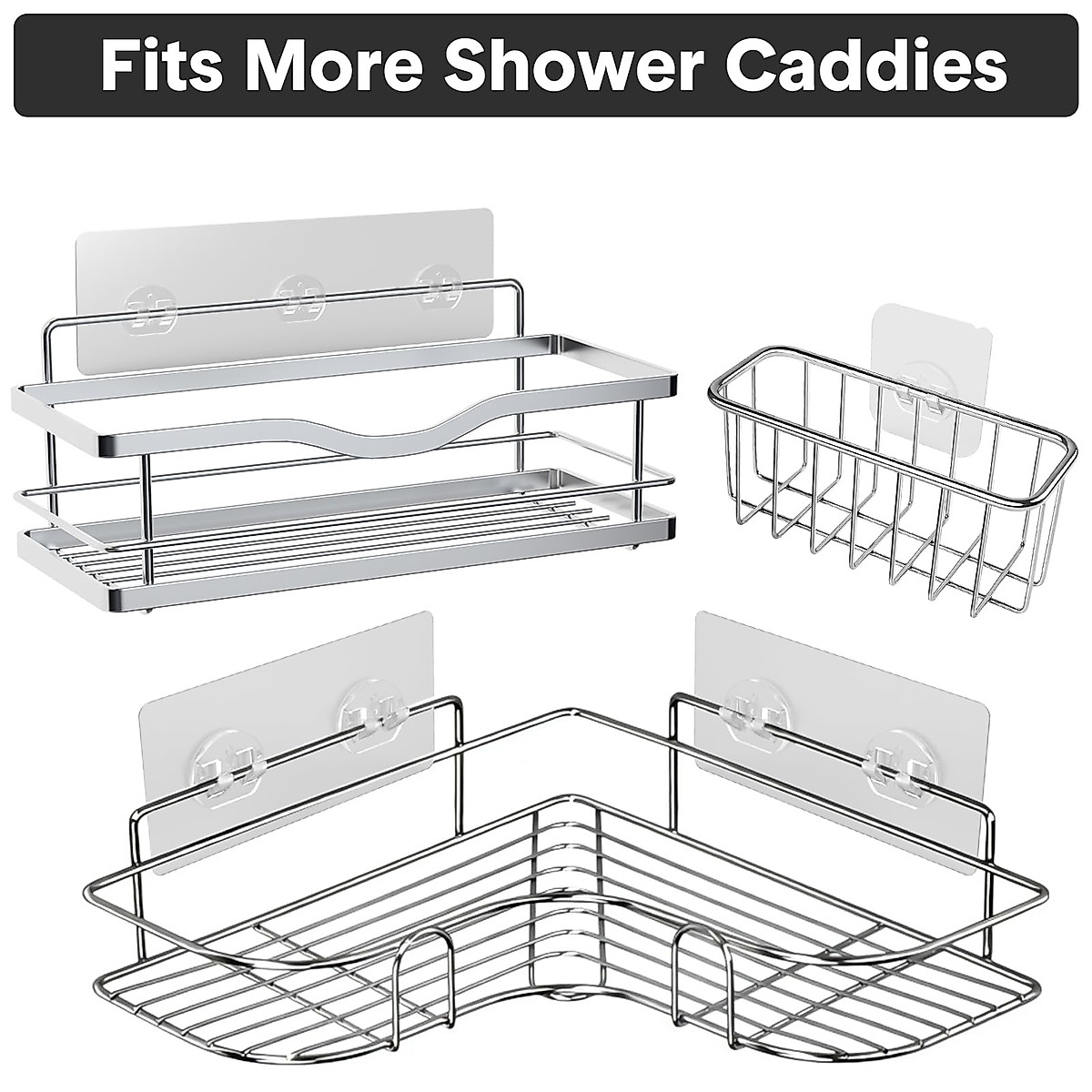 Lsnisni 14 Pack Shower Caddy Adhesive Replacement, Strong Adhesive Hooks for Shower Caddy, Waterproof Shower Adhesive Strips, No Drilling, for Bathroom Storage Shelves and Kitchen Racks