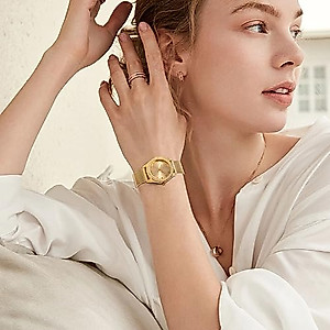 ManChDa Womens Wrist Watch Crystal Case Mesh Stainless Steel Band Bling Ladies Watches Analog Quartz Diamond Classic Fashion Romantic+ Jewelry Cuff Bracelet Set Slim Thin Casual Glitter Dress Watches