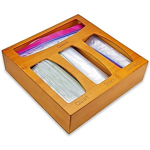 HMNL INC HOME Ziplock Bag Storage Organizer for Cabinet Drawer, Baggie Organizer Box and Ziploc Bag Organizer, Hefty For Ziploc, Gallon, Quart, Sandwich & Snack Variety Size Bags