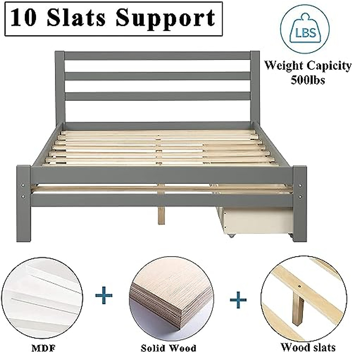 CITYNIHGT Full Bed Frame with Storage Drawers,Wood Full Size Platform Bed with Storage,Full Kids Bed Frame for Girls Boys,No Box Spring Needed (Full,Grey)