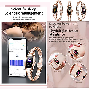 GMYOOD Smart Watch for Women, 2022 Smart Watch for Android Phones & iPhone Compatible, IP67 Waterproof Stainless Steel Activity Tracker with Blood Pressure Heart Rate SpO2 Sleep Tracker (Gold)