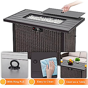 Nuu Garden 43-inch Propane Fire Pit Table, 50,000 BTU Aluminum Gas Fire Table with Lid, Cover and Glass Beads, Rectangle Firepit for Garden, Patio, Backyard, Deck, Dark Black