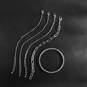 CONRAN KREMIX Silver Chain Bracelet for Women,Stake Layered Dainty Link Paperclip Bracelets Set,Trendy Silver Jewelry For Women
