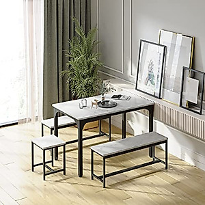 WiberWi Dining Table Set for 6, 47.3” Kitchen Dining Table, 5 Piece Kitchen Table and Chairs for 6, Heavy Duty Dining Room Table with Metal Frame & Faux Marble Tabletop for Kitchen Small Spaces