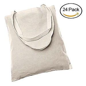 Set of 24 Blank Cotton Tote Bags Reusable 100% Cotton Reusable Tote Bags (2 dozen)