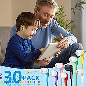 OSSZIT Bulk Earbuds 30 Pack for Classroom, Wholesale Earphones Earbuds Headphones Bulk for Kids,Individually Bagged,Perfect for Students,Schools,Hospitals,Hotels,Library,Museums,Multi Colored
