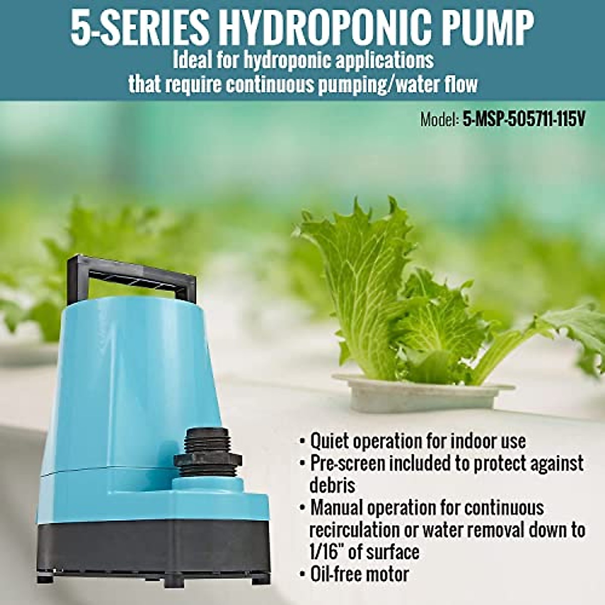 Little Giant 5-MSP 115-Volt, 1/6 HP, 1500 GPH, Aluminum Manual Hydroponics Pump, 10-Ft. Cord, Blue, 505711