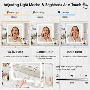 Makeup Vanity with LED Lighted Sliding Mirror, White Vanity Desk with 5 Drawers, Charging Station & Hidden Storage Shelves, Adjustable Brightness, Dressing Table Stool Set for Bedroom