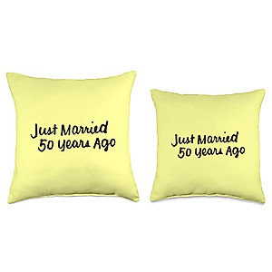 Happy 50th Wedding Golden Anniversary Gifts Store Just Married 50 Years Ago Golden Wedding Anniversary Throw Pillow, 18x18, Multicolor