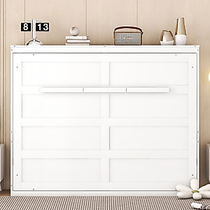 Full Size Murphy Bed Frame, Foldable Cube Cabinet Full Platform Bed, Modern Murphy Bed, Space-Saving Wall Bed for Guest Room or Home Office, No Box Spring Needed, Noise Free (White)