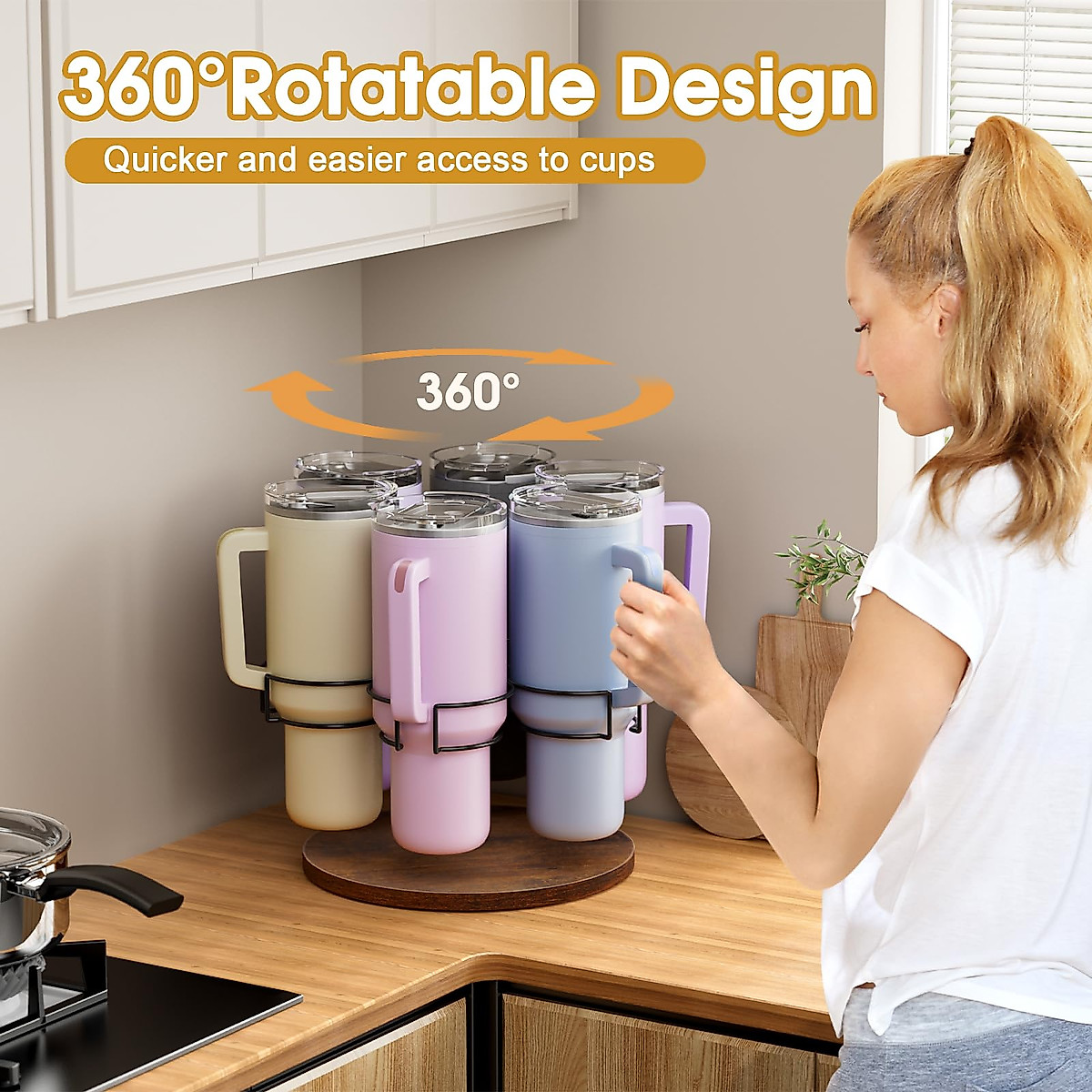 Stanley 40 oz Tumbler Organizer - 360 Rotatable Holder for Cabinets & Kitchen Storage, Ideal Gift