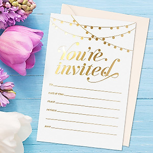 S&O Party Invitations! 25 Gold Foil Traditional Invitations with Envelopes, Wedding, Baby and Bridal Shower Invite, Housewarming Birthday and Girls Quinceanera Invitation Cards - 4x6"