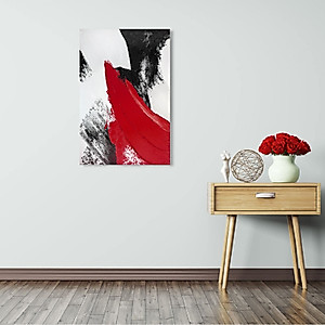 YPY Red Abstract Canvas Wall Art: Modern Minimalist Black and White Picture Hand Paint Textured Oil Painting Poster for Living Room Bedroom Bathroom Office Home Wall Decor 16x24