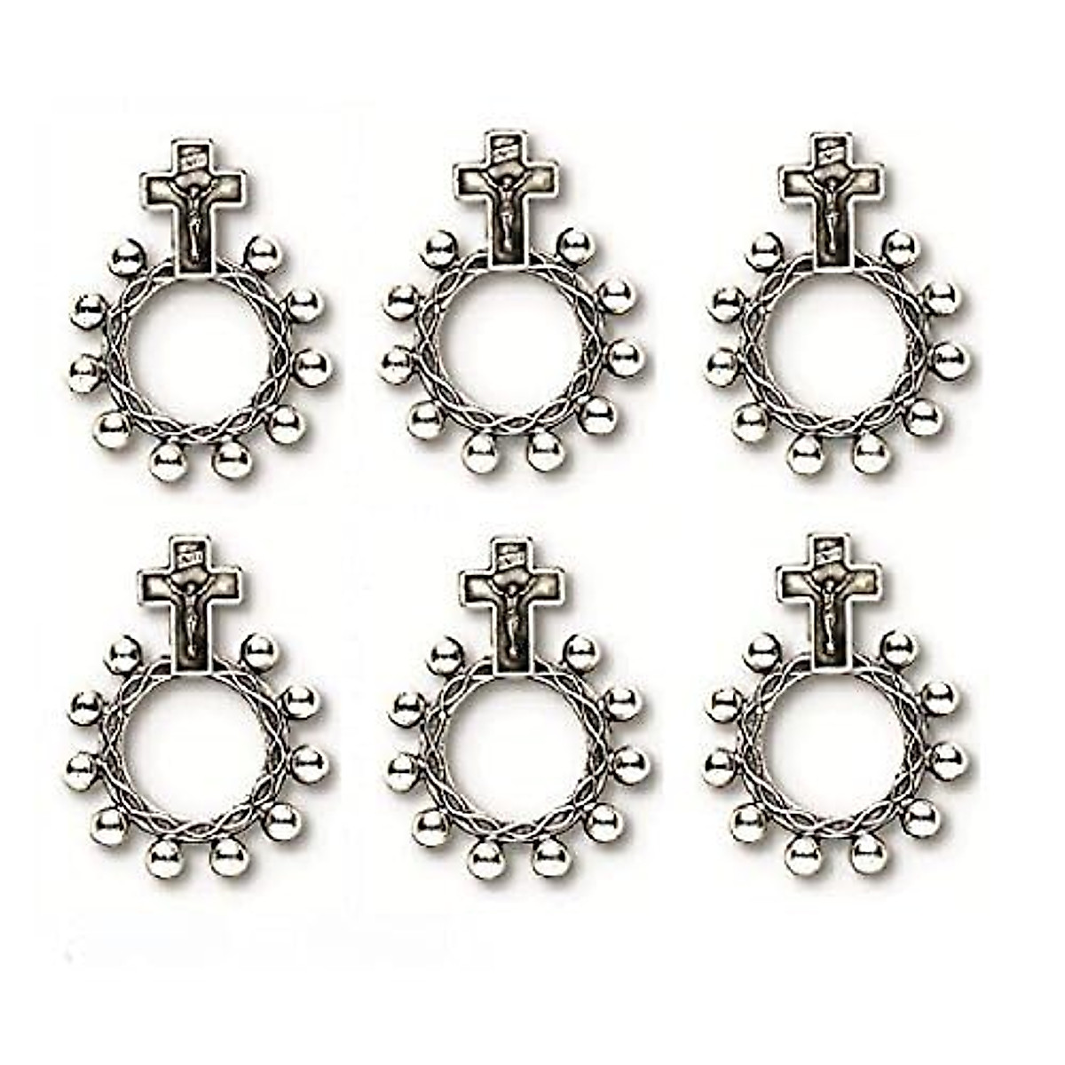 Generico Rosary Ring Silver Oxidized Double Sided 6 Pack 100% Made in Italy