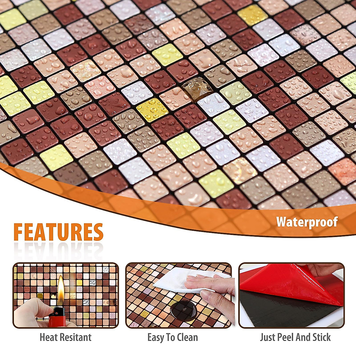 HomeyMosaic 10-Sheet Peel and Stick Backsplash Tile Stick on Kitchen Bathroom Fireplace Plaid Glass in Gradient Copper