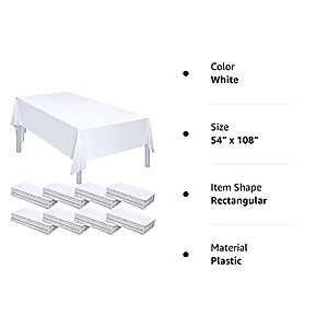 28 Pack Disposable Plastic Tablecloth Rectangle Table Cover 54 x 108 Inches, Disposable Table Clothes for Rectangle Tables Rectangular Plastic Table Cloths for Picnic Camping Party Wedding (White)