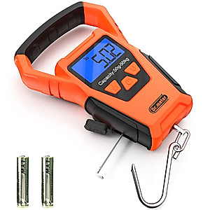 Dr.meter Waterproof Fishing Scale: Upgraded IPX7 110lb/50kg Backlit LCD Display Digital Hanging Scale with Bigger Handle and Hook, Built-in Tape, Battery Included, Fishing Gifts for Men