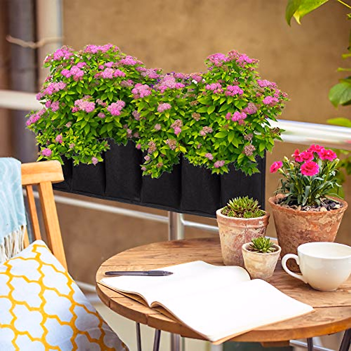 COSYLAND Hanging Garden Planter with 6 Pockets, Wall Hanging Planting Grow Bags Flowerpot for Succulents Flowers Basil Ferns Strawberry Great Outdoor Wall Decor for Patios and Gardens