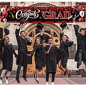 Graduation Party Banner Decoration-2023 Congrats Grad Supplies Yard Sign Banner,Class of 2023 Backdrop for Grad Party Decoration (RED)