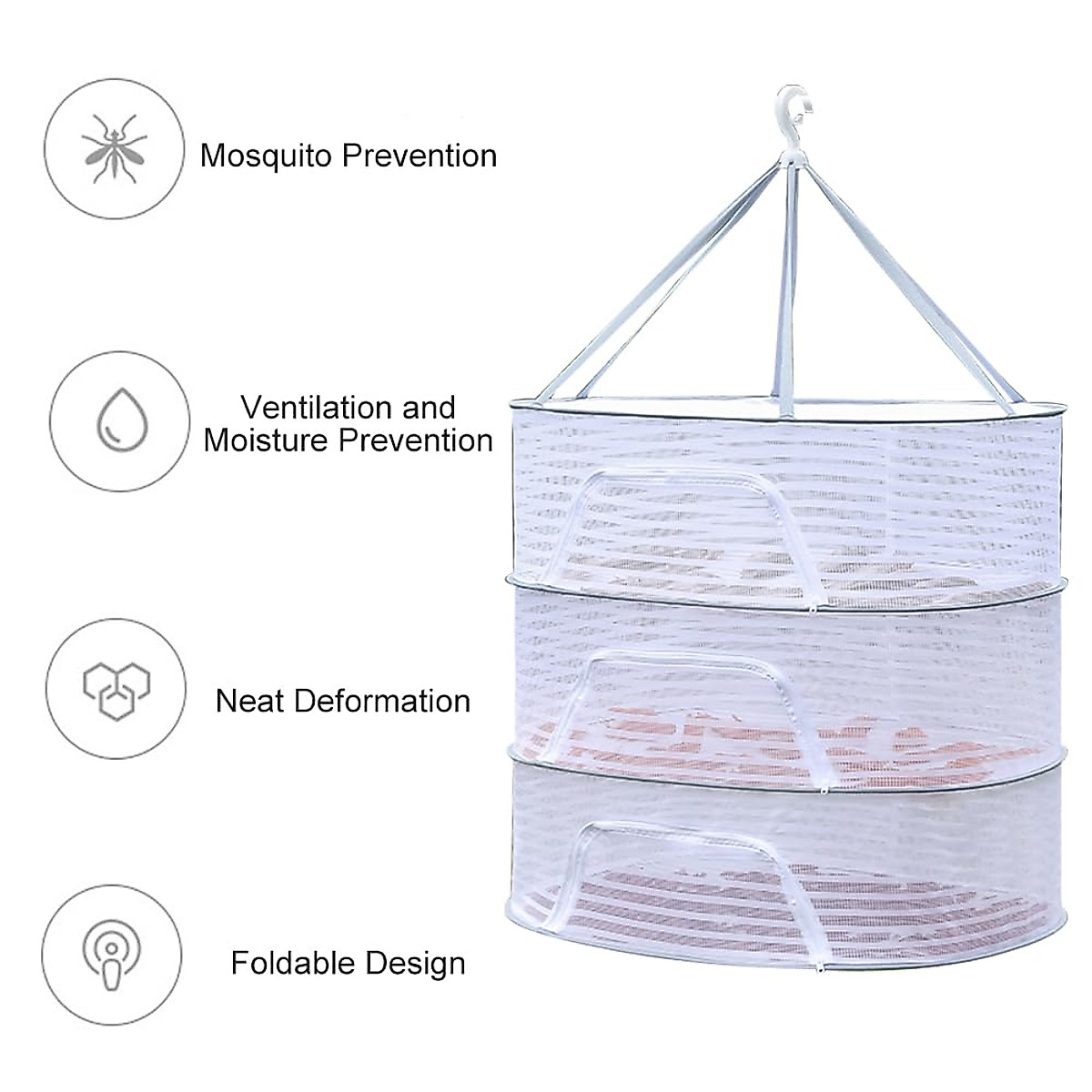 Herb Drying Rack 3 Layer Hanging Mesh Net for Plants, Hanging Drying Fish Net, Foldable Hanging Mesh Dryer for Buds, Fruits, Hydroponics Flowers, Vegetables, Fish, Clothes, Doll (size:27.5 x 20 inch)