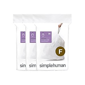 simplehuman Code F Custom Fit Drawstring Trash Bags in Dispenser Packs, 60 Count, 25-30 Liter / 6.6-8 Gallon, White