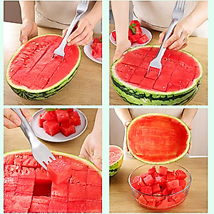 WDDH 2 in 1 Watermelon Slicing Knife,Dual Head Stainless Steel Fruit Forks Cutter Knife Portable Watermelon Fork Cutter Tool for Party Camping Kitchen Gadget[#1]