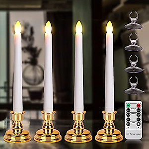 7.9 Inch Christmas Window Candles with Timer and Remote, Flameless Taper Candles Battery Operated, LED Floating Flickering Candles with Removable Candlesticks and Suction Cups for Home Decor(White)