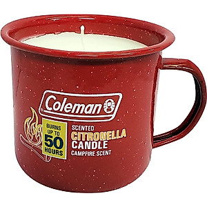 Coleman Scented Outdoor Citronella Candle in Tin Mug, Campfire Scented Rustic Outdoor Camping Candle, Up to 50h Burn Time
