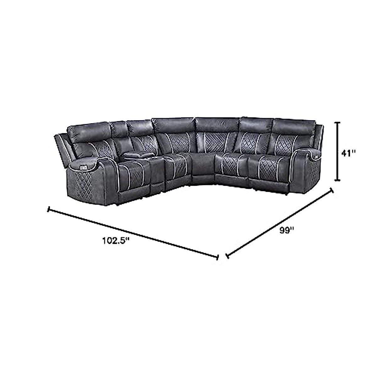 Lexicon Hartley Wall-Hugger Modular Power Reclining Sectional Sofa, All Chairs, Gray