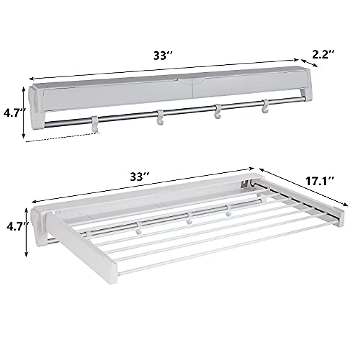 Delysia King Clothes Laundry Drying Rack，Collapsible Wall Mounted Hanger|7 Drying Rods (White)