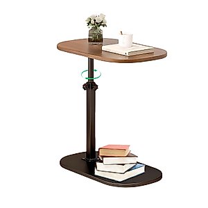 GENDLTHIJ C Shaped End Table for Couch, C Table End Table with Adjustable Height, 360° Swivel Laptop Desk for Livingroom,Bedroom,Study and Small Spaces,Bedside Table (Walnut Wood)