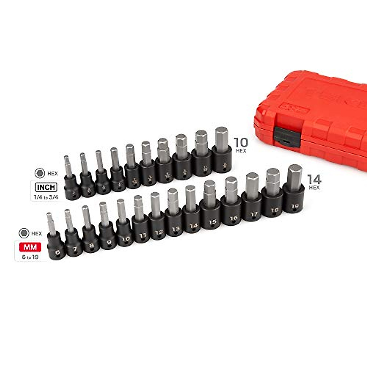 TEKTON 1/2 Inch Drive Hex Impact Bit Socket Set, 24-Piece (1/4-3/4 in., 6-19 mm) | SIB92311