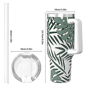 Xiexide 40oz Rustproof Outdoor Green Botanical Palms Leaves Double Walled Vacuum Insulatedith Handle And Straw,Hot & Cold Drinks