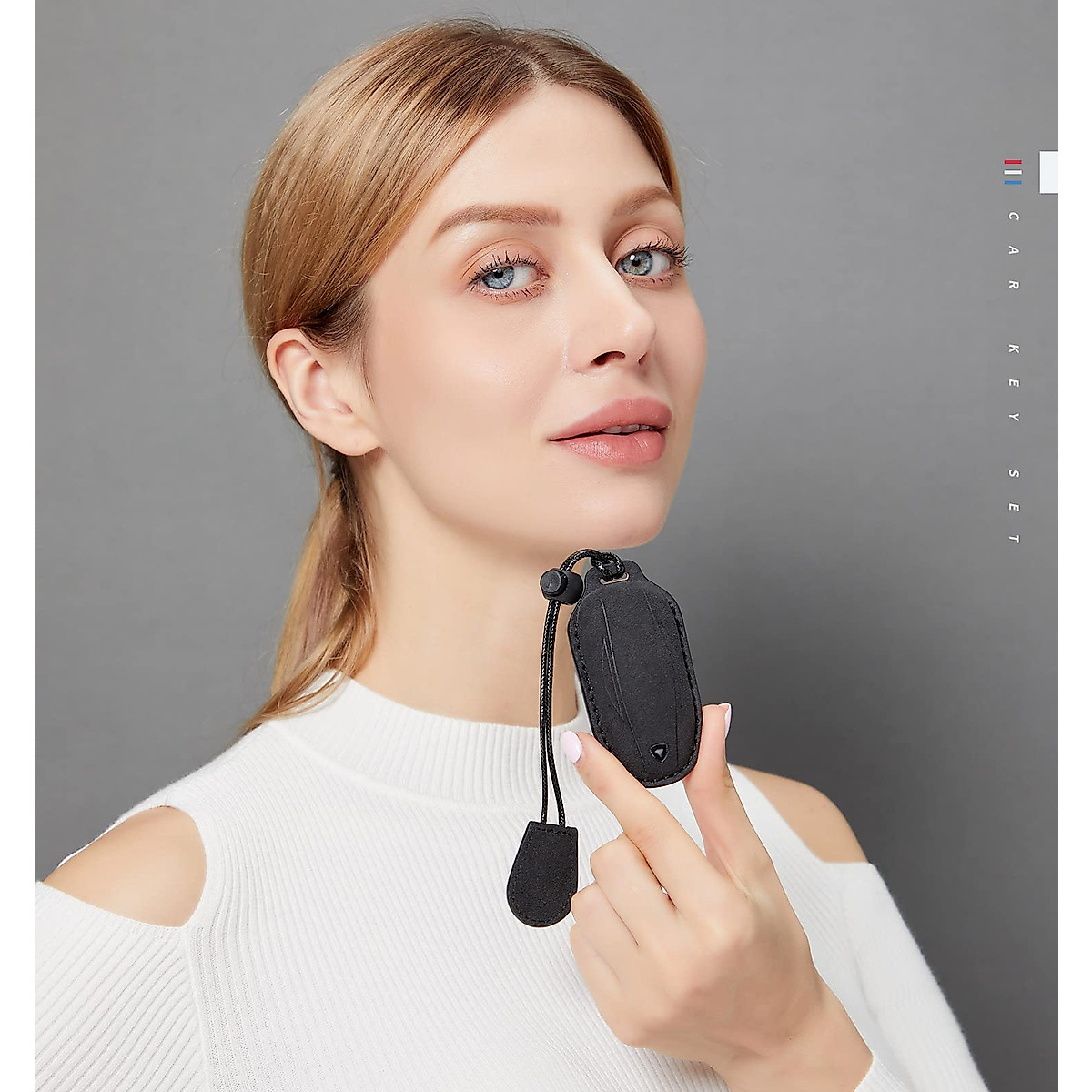 CROWEIPT for Tesla Model X Key Fob Cover Holder Keychain Case Suede Leather for Tesla Model X Smart Remote Accessories