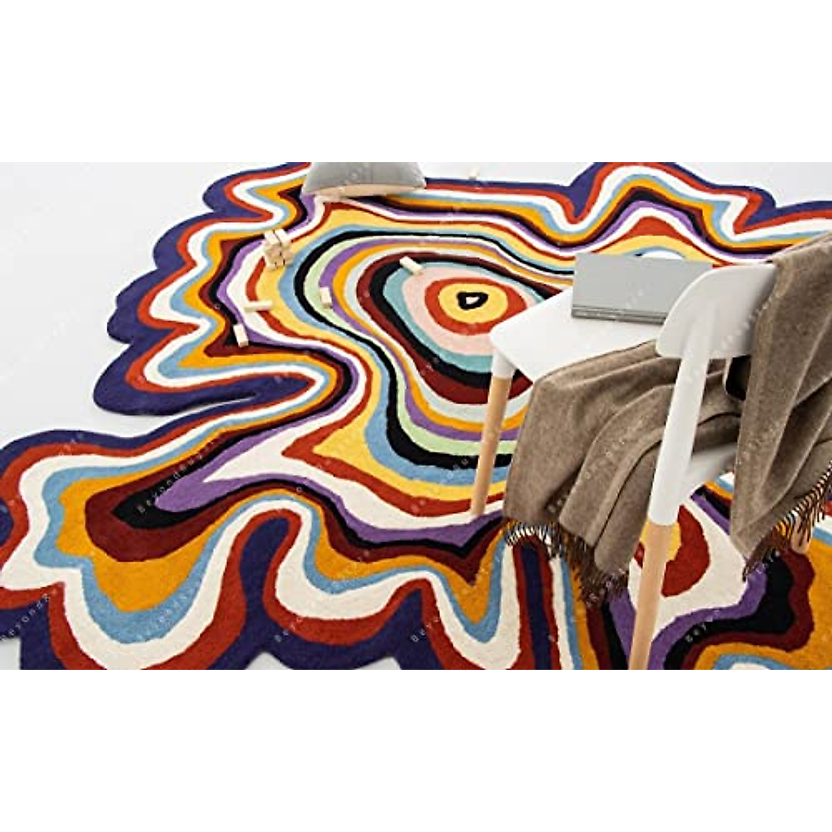 Naz Carpet Beyond Rug Irregular Shaped Throw Illusion Pattern Hand-Tufted 100% Wool Handmade Area Rug (Color Multi, 7x7 Feet)