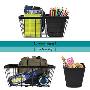 LIGHT DUST Wall Hanging Baskets - 8 Set Black Baskets & Cups Wire Basket Metal Wall Organizer Bins for Kitchen Pantry Cabinet Bathroom Shower Door RV [Included Adhesive Hooks & Wall Mounted Screws]